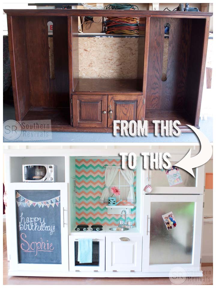Vintage Entertainment Center turned Play Kitchen - Southern Revivals